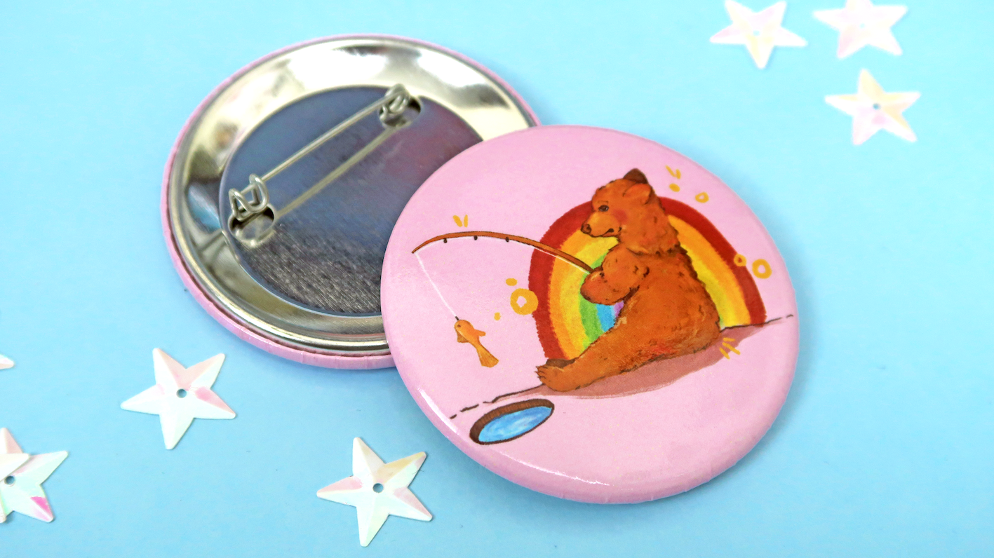 Large Rainbow Bear Button Badge – Pollygone